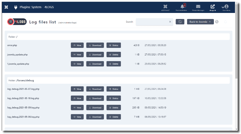 4Logs Simple Free Logs Viewer Joomla SEO